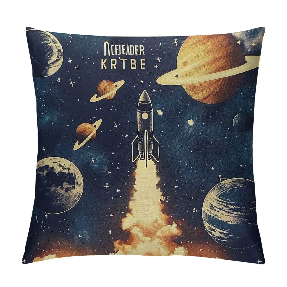 Qinduosi Cartoon Rocket Pillow Covers Cute Watercolor Planets Starry ...
