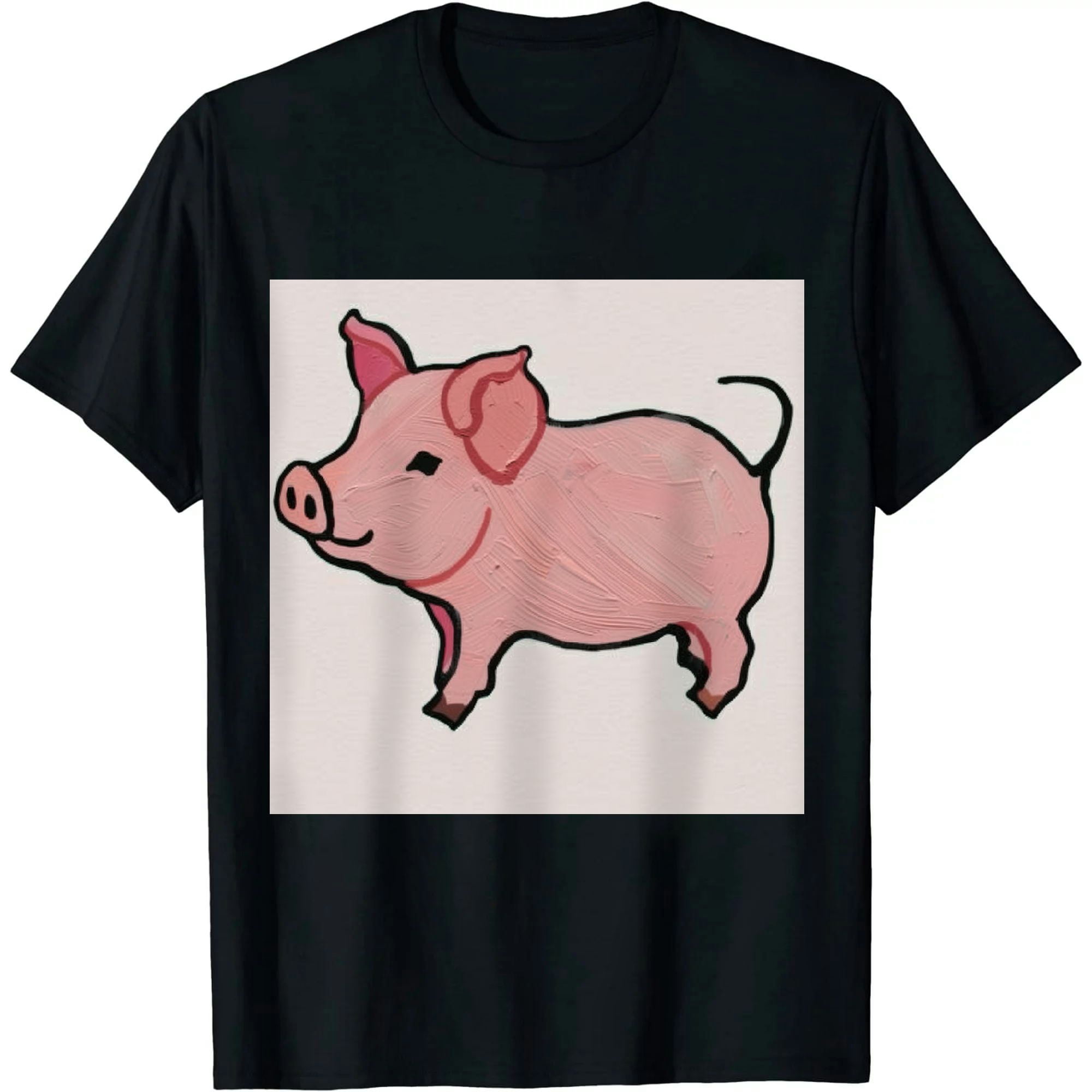 Qinduosi Cute Cartoon Pig Standing Alone Tee Men's Black - Walmart.com