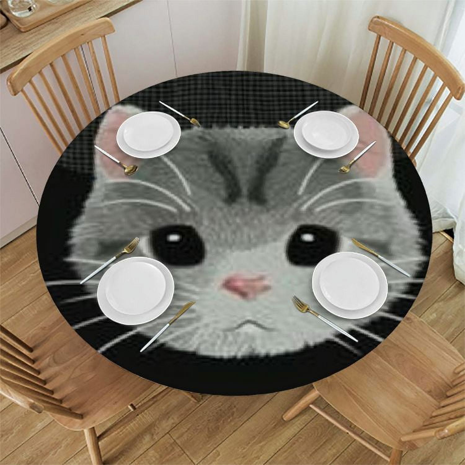 Qinduosi Cute Kitten Cat Animals Round Fitted Tablecloth with Umbrella ...