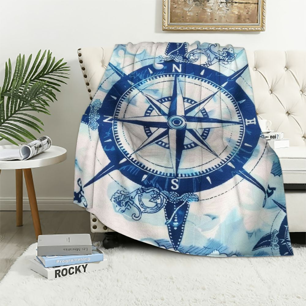 Qinduosi Decor Sherpa Blanket Nautical Compass Blanket for Bed Couch ...