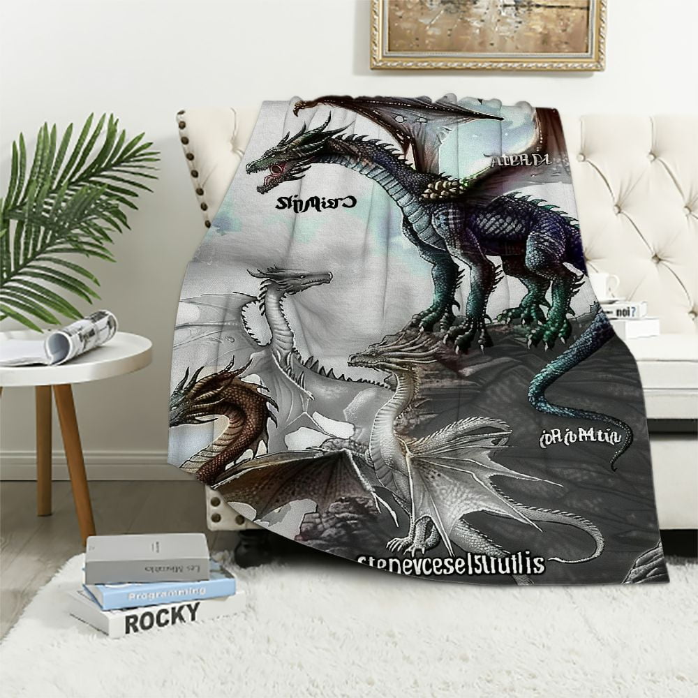 Qinduosi Dragon Throw Blanket, Flannel Cute Dragons Themed Stuffed ...