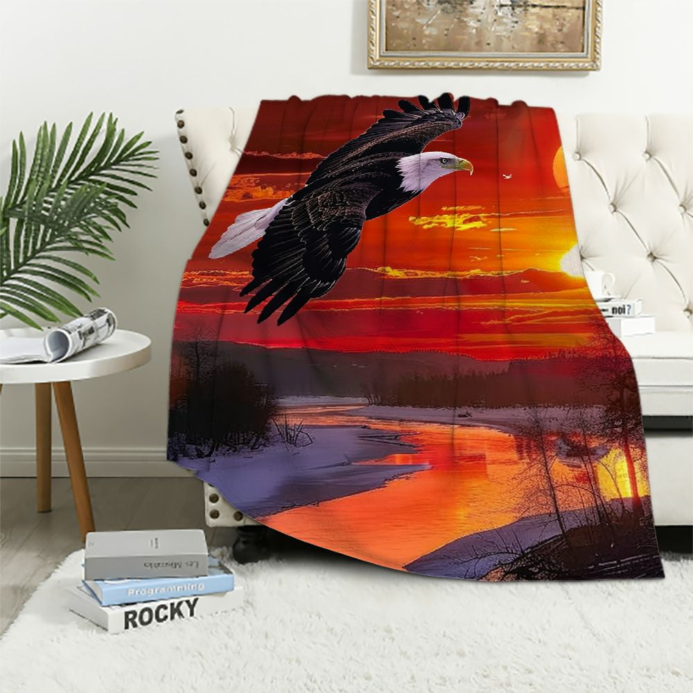 Qinduosi Eagle Blanket Sunset Flying Fleece Blanket Soft Fuzzy Plush ...