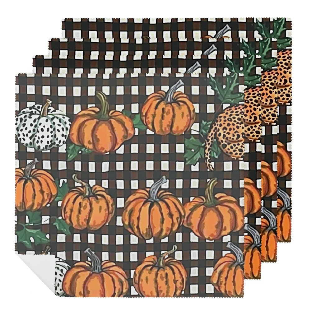 Qinduosi Fall Autumn Buffalo Plaid Cloth Napkins Pumpkins Dinner ...