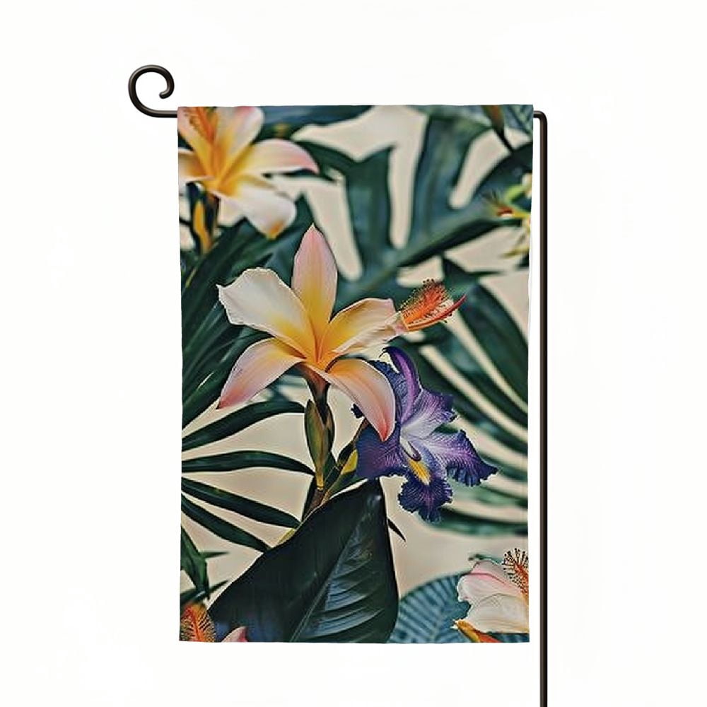 Qinduosi Floral Garden Flag Tropical Exotic Flower Palm Leaves Home ...