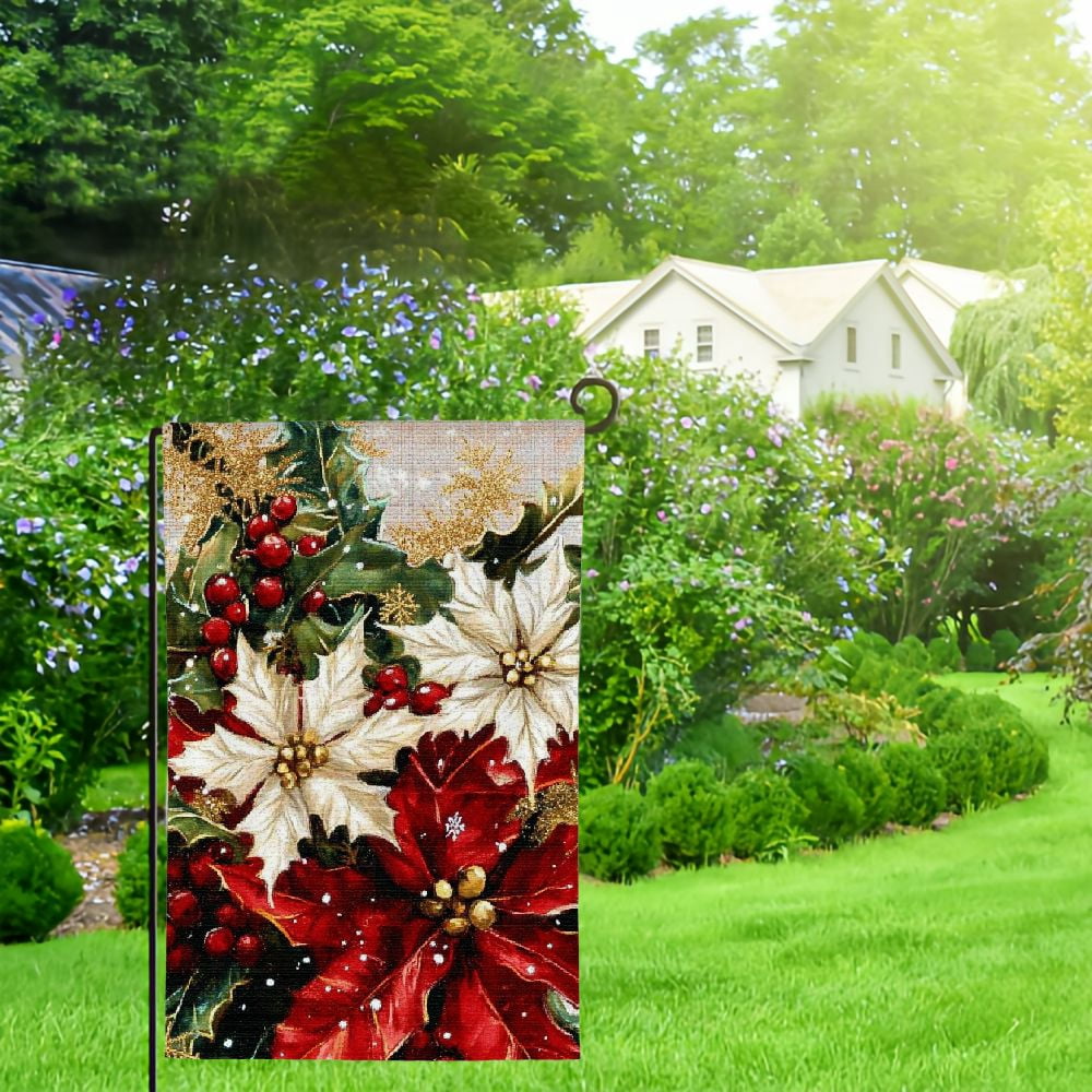 Qinduosi Floral Merry Christmas Garden Flag, Christmas Flowers Winter ...