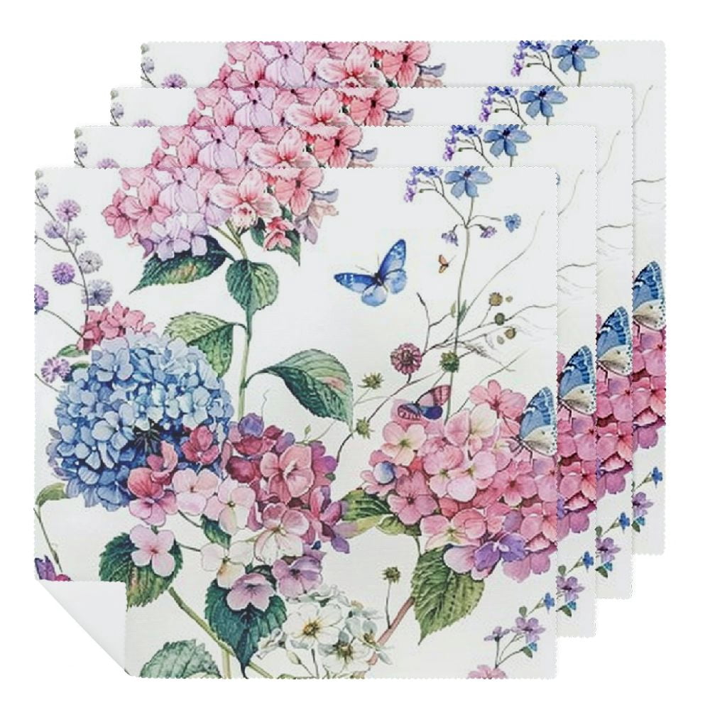 Qinduosi Hydrangea Flowers Cloth Napkins Floral Butterfly Napkins ...
