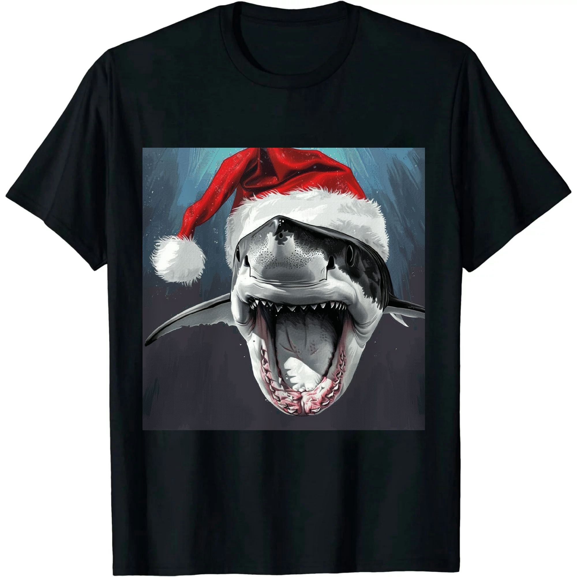 Qinduosi Mens Santa Jaws T Shirt Cool Shark Funny Graphic Adult Humor ...