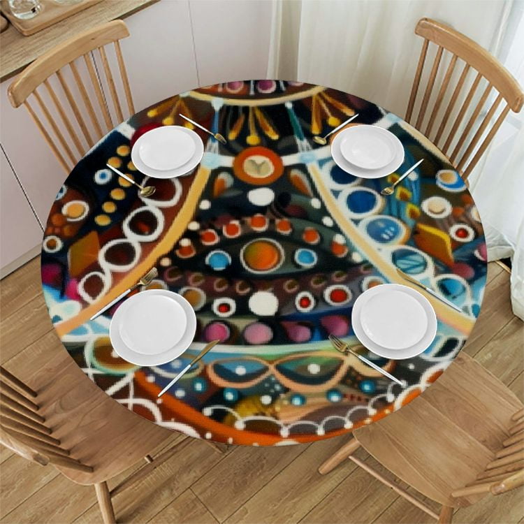 Qinduosi Outdoor Tablecloth with Umbrella Hole Waterproof Round Fitted ...