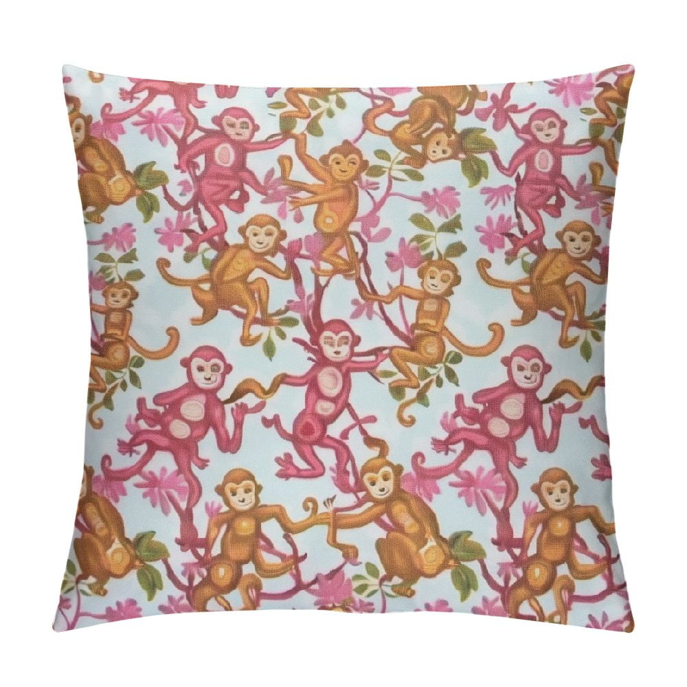 Qinduosi Pink Rabbit Monkeys Throw Pillow Cover Set of Preppy ...