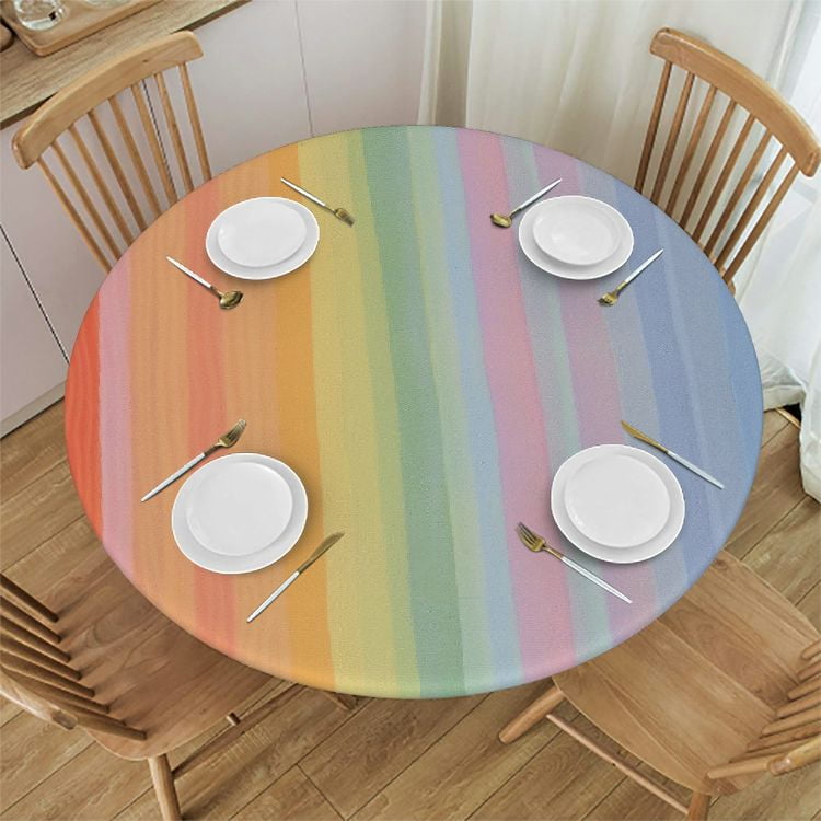 Qinduosi Round Fitted Tablecloth with Elastic Edge, Waterproof Plastic ...