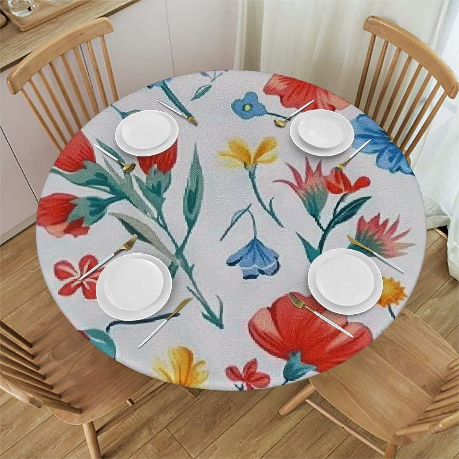 Qinduosi Round Fitted Vinyl Tablecloth with Elastic Edged & Flannel ...