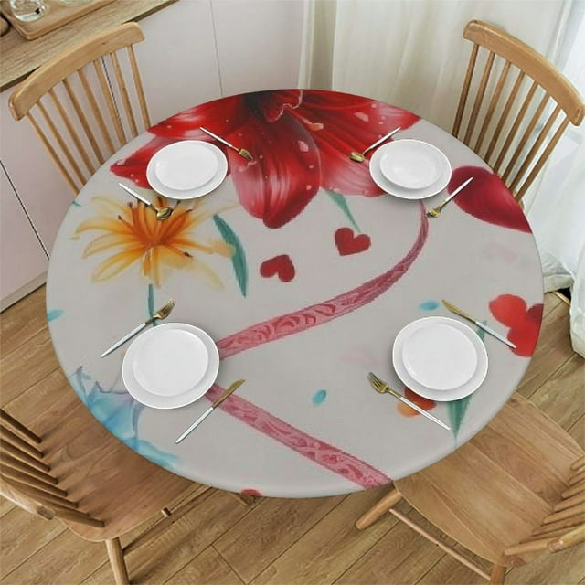 Qinduosi Round Fitted Vinyl Tablecloth with Elastic Edged & Flannel ...