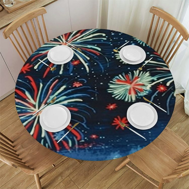 Qinduosi Round Vinyl Flannel Backed Tablecloth, Fireworks Celebration ...