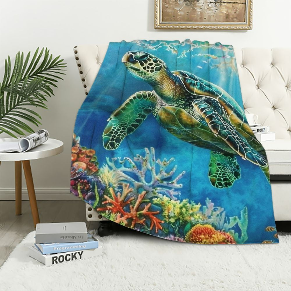 Qinduosi Sea Turtle Blanket Gifts for Kids Adults Soft Warm Lightweight ...