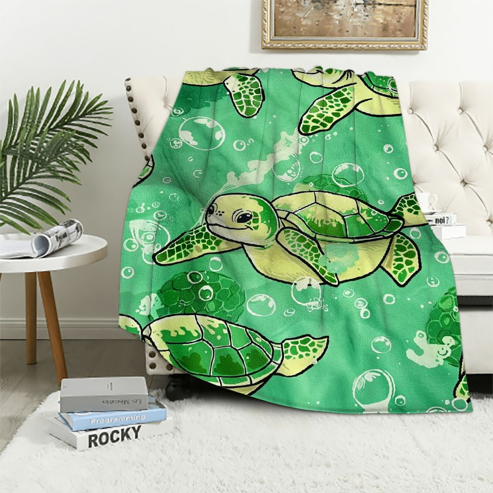 Qinduosi Sea Turtle Throw Blanket, Flannel Cute Sea Turtles Themed ...