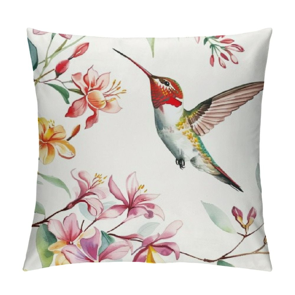 Qinduosi Spring Floral Birds Throw Pillow Covers Inch Hummingbird ...