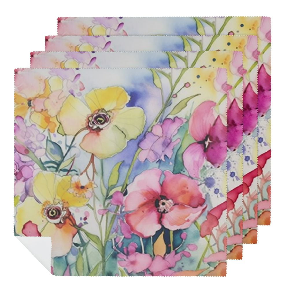 Qinduosi Watercolor Floral Cloth Napkins, Washable Polyester Dinner ...