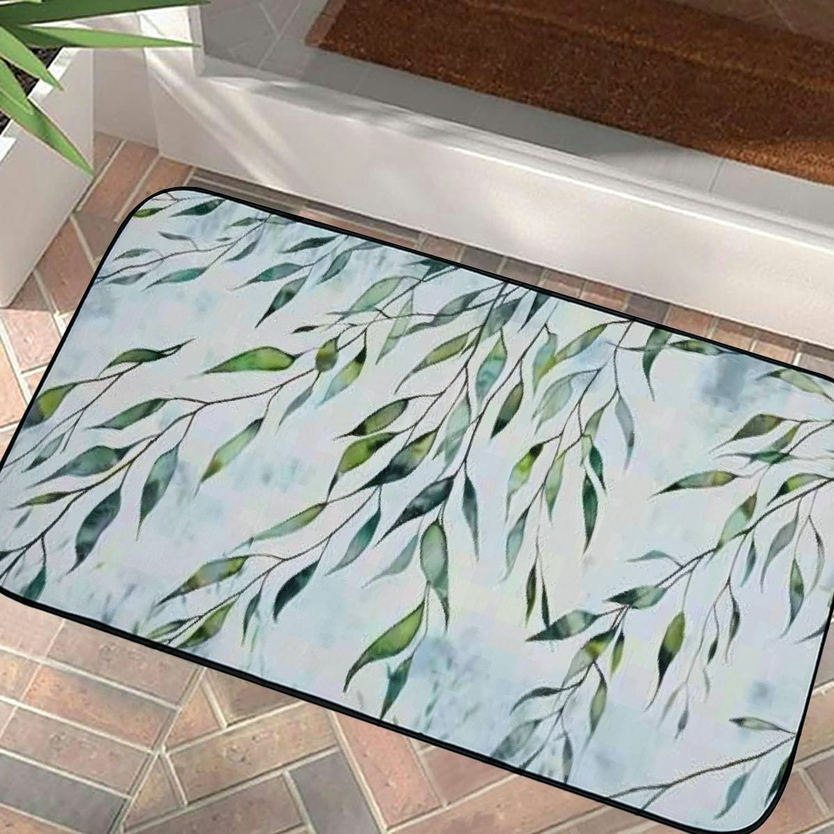 Qinduosi Welcome Eucalyptus Leaves Doormat Sage Mat with Non-Slip ...