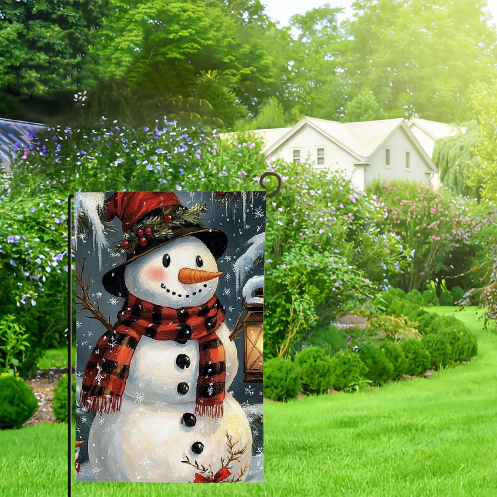 Qinduosi Winter Garden Flags, Holiday Snowman Cardinal Garden Flag ...