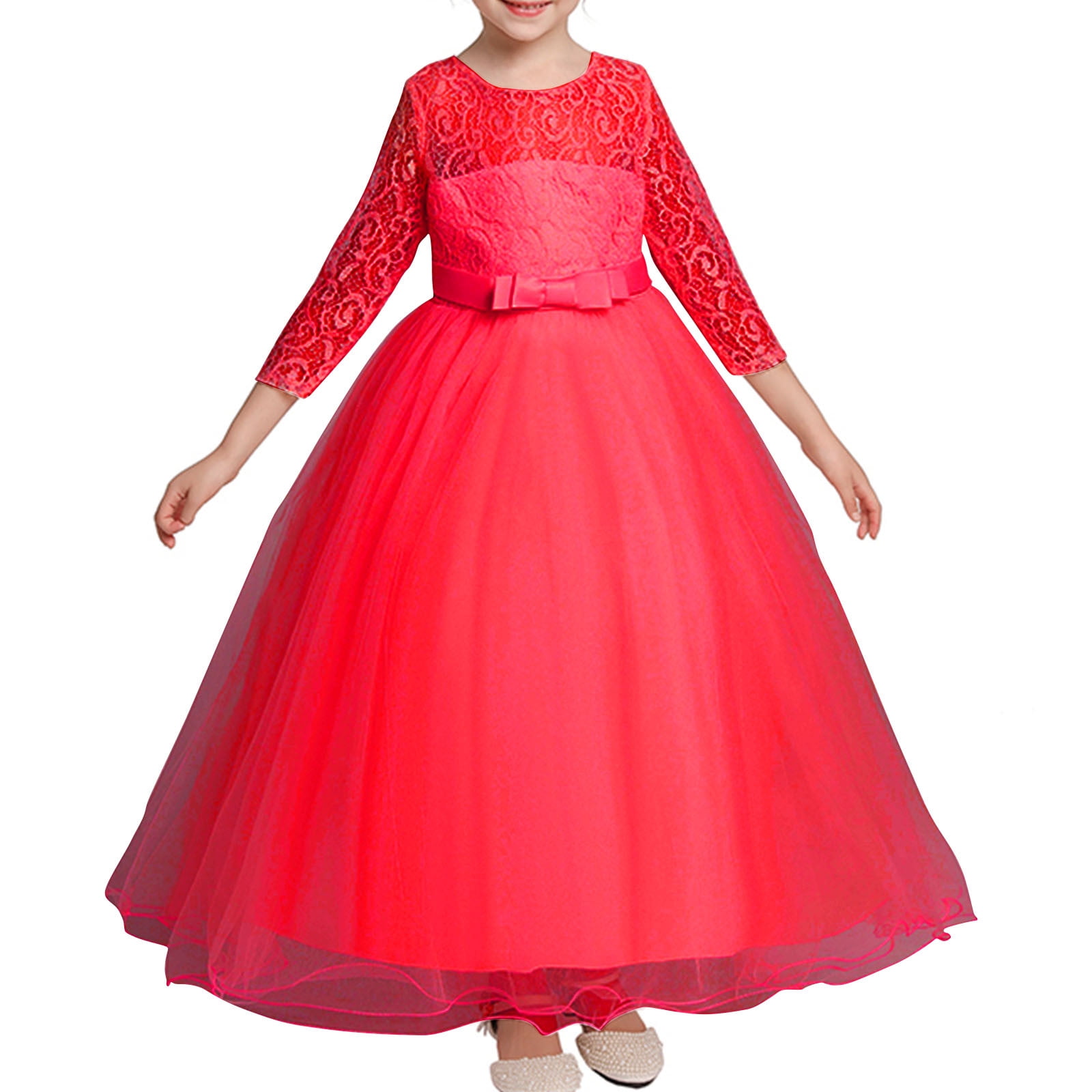 QingYiHua 3-12 Years Girls Princess Pageant Dress Kids 3/4 Sleeves Lace ...