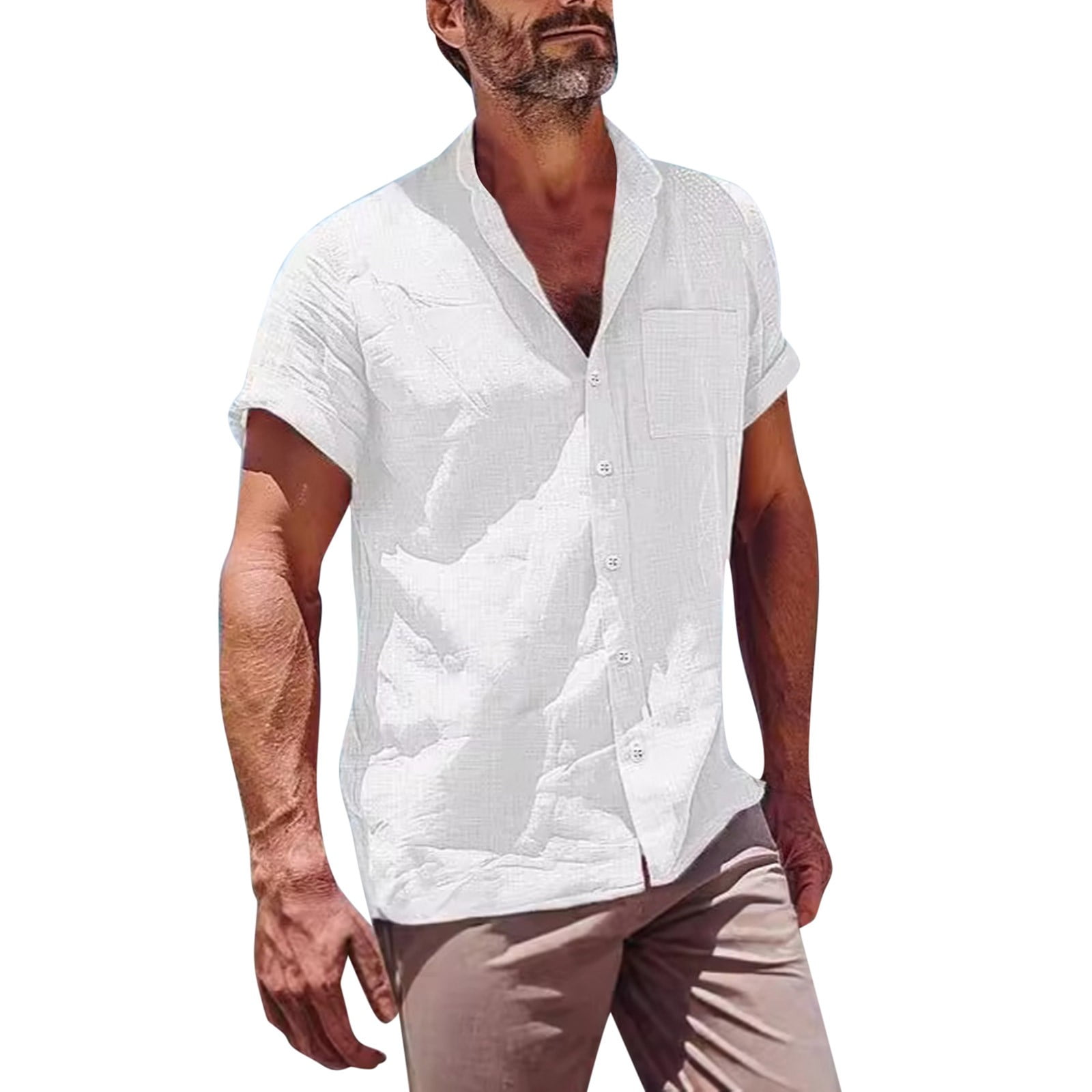 QingYiHua Big and Tall Men Casual Shirts with Pockets Short Sleeve Button Down Shirt for Men ...