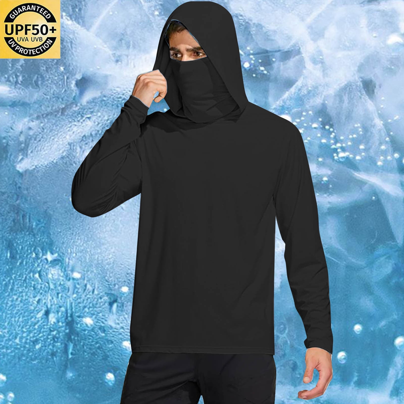QingYiHua Men's Upf 50+ Sun Protection Shirt with Mask Long Sleeve ...