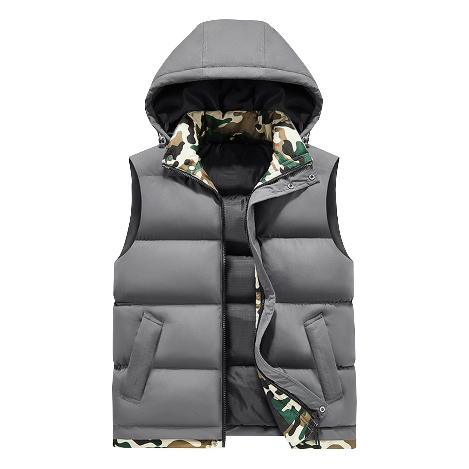 QingYiHua Men's Winter Camouflage Color Blocked Hooded Puffer Vest ...