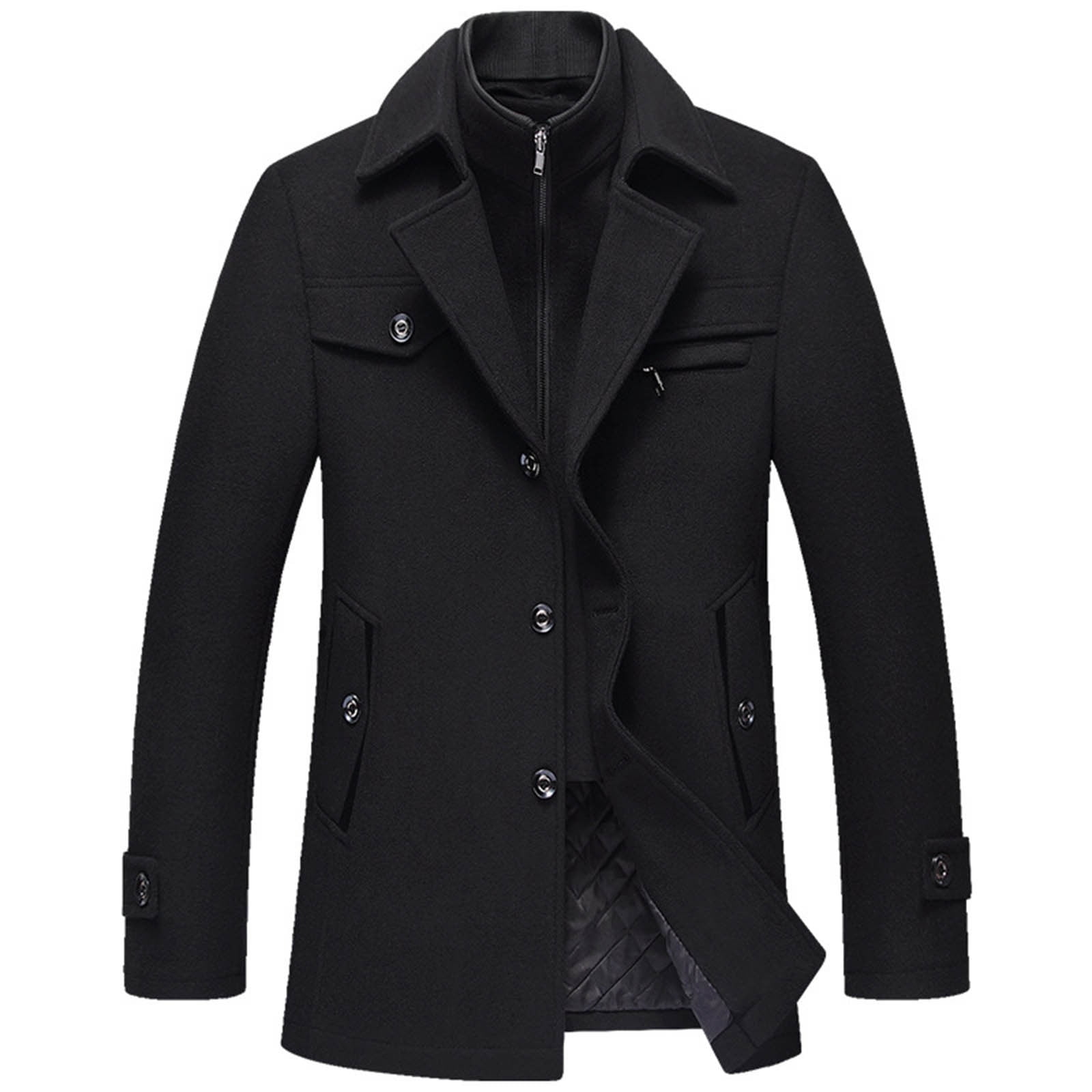 QingYiHua Men's Winter Pea Coat Casual Woolen Trench Coat Single ...