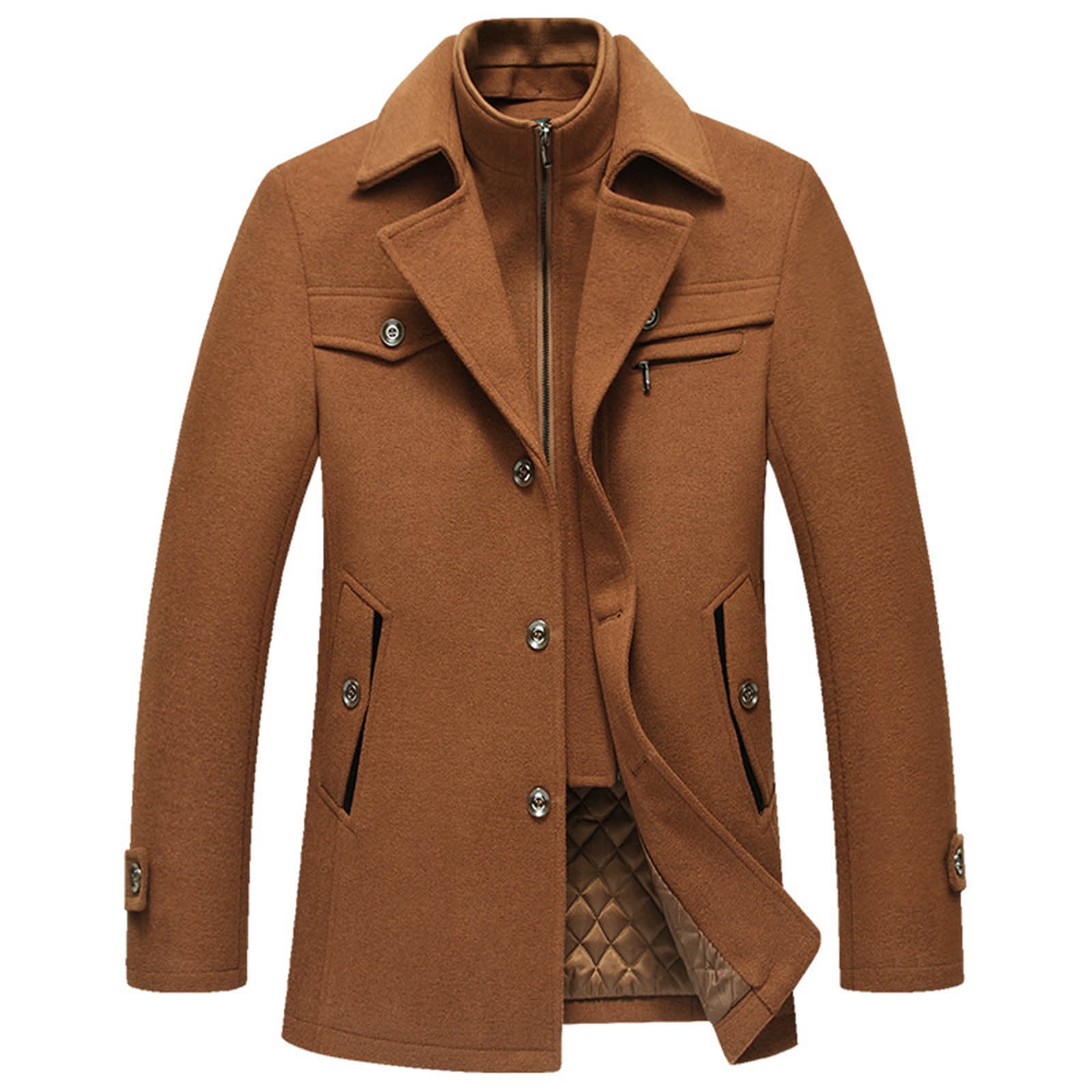 QingYiHua Men's Winter Pea Coat Casual Woolen Trench Coat Single ...