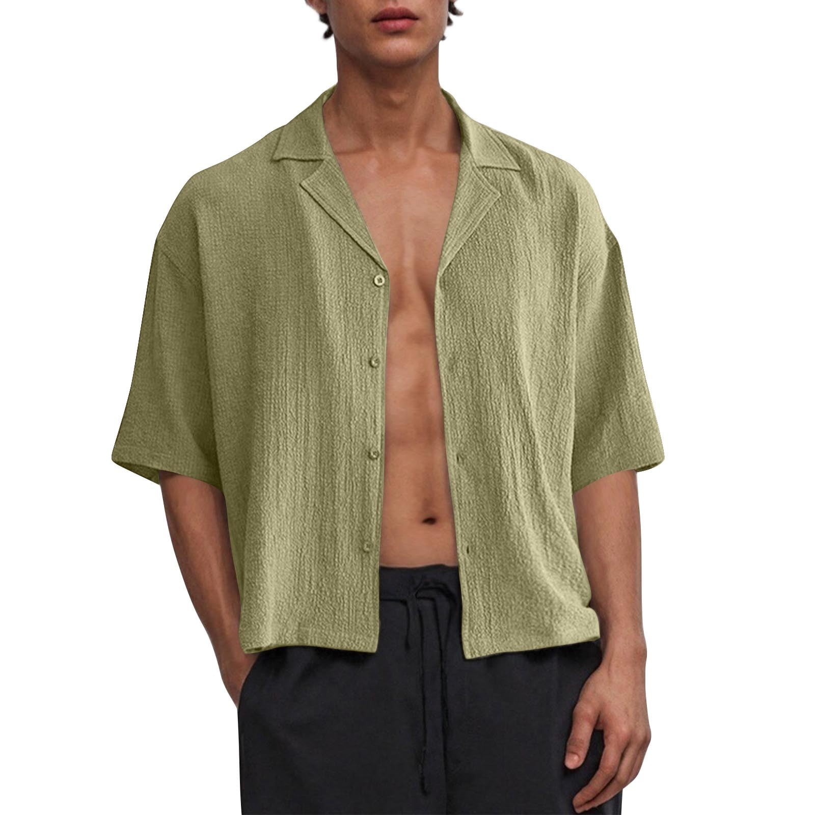 QingYiHua Mens Short Sleeve Button Down Shirts Casual Turndown Collar T-Shirt Lightweight ...