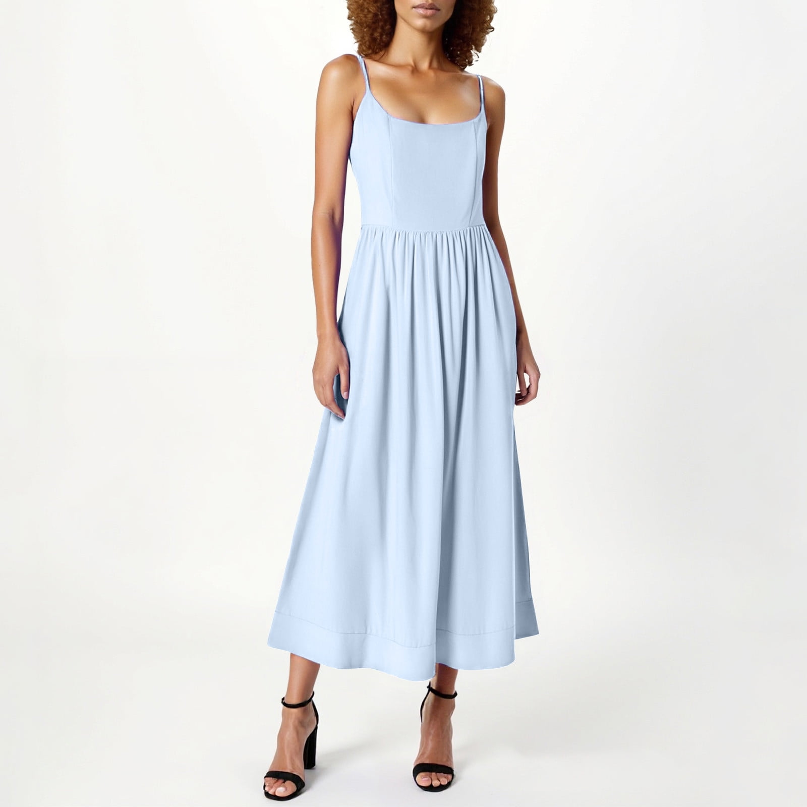 QingYiHua Spaghetti Strap Midi Summer Dresses for Women Casual ...