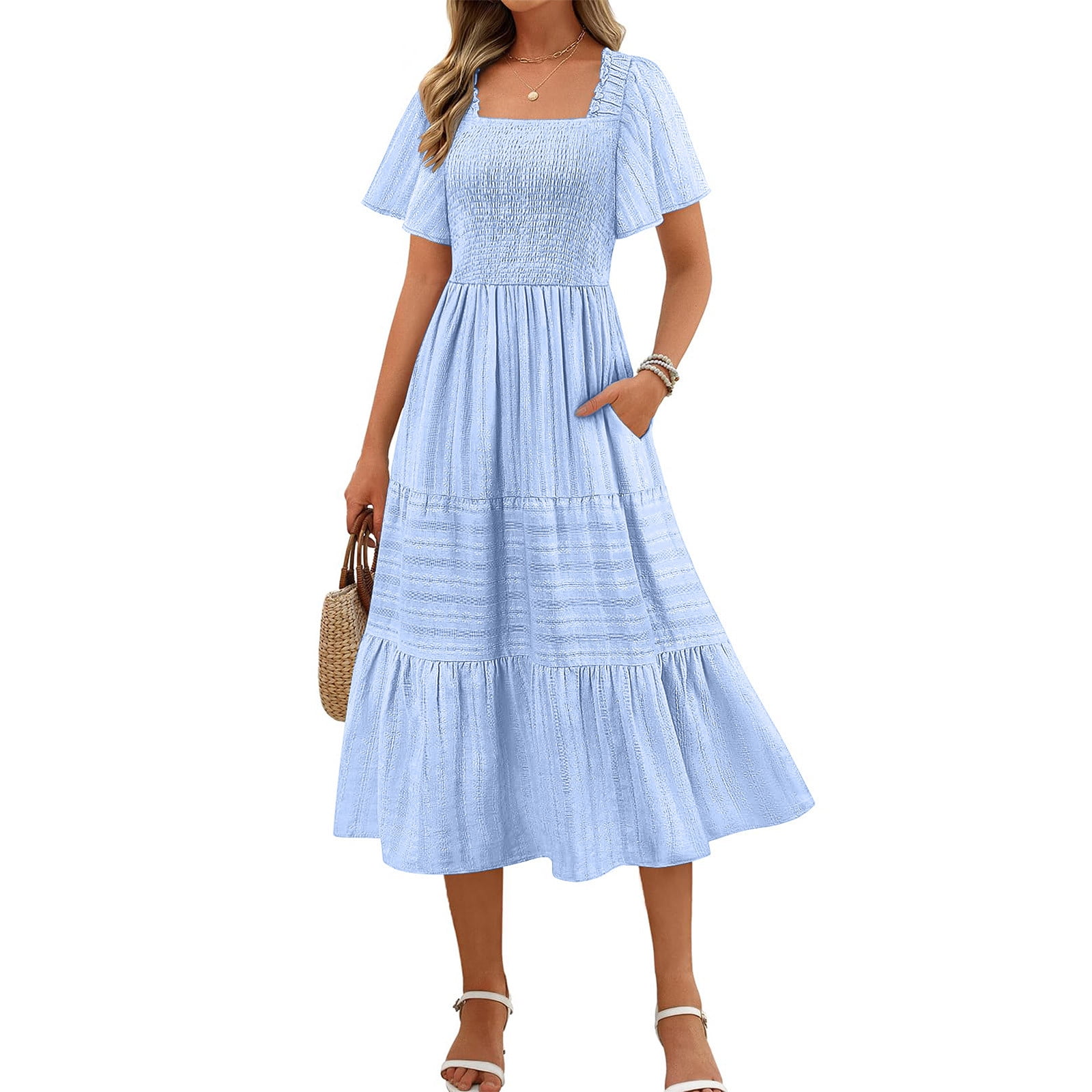 QingYiHua Summer Dresses 2025 Casual Flowy Maxi Dress Short Sleeve ...