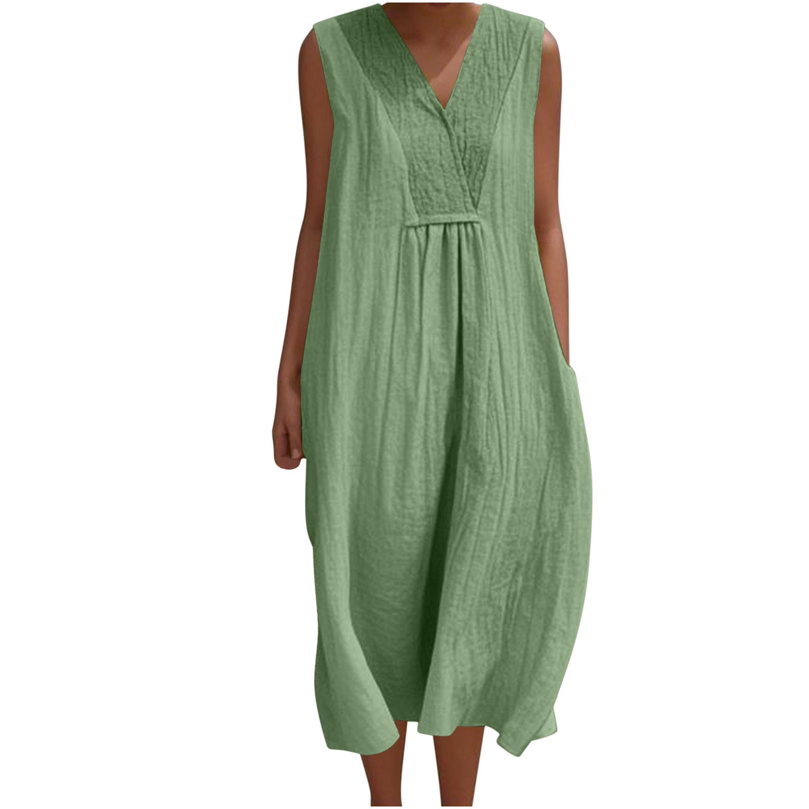 QingYiHua Womens Summer Dresses Casual Sleeveless V Neck Long Dress ...