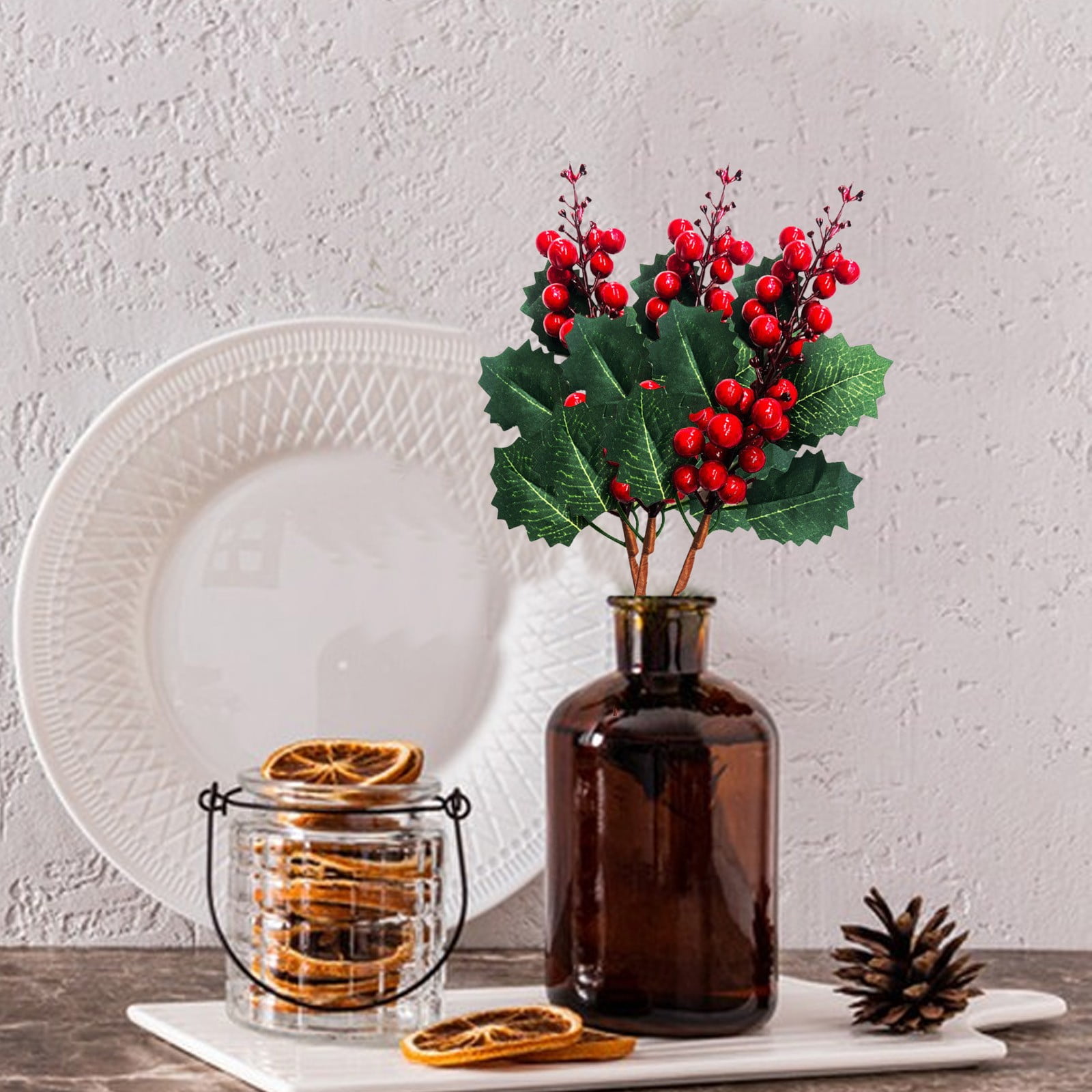 Isvgxsz 5PCS Artificial Berry Stems Faux Red Berries Bouquet Christmas ...