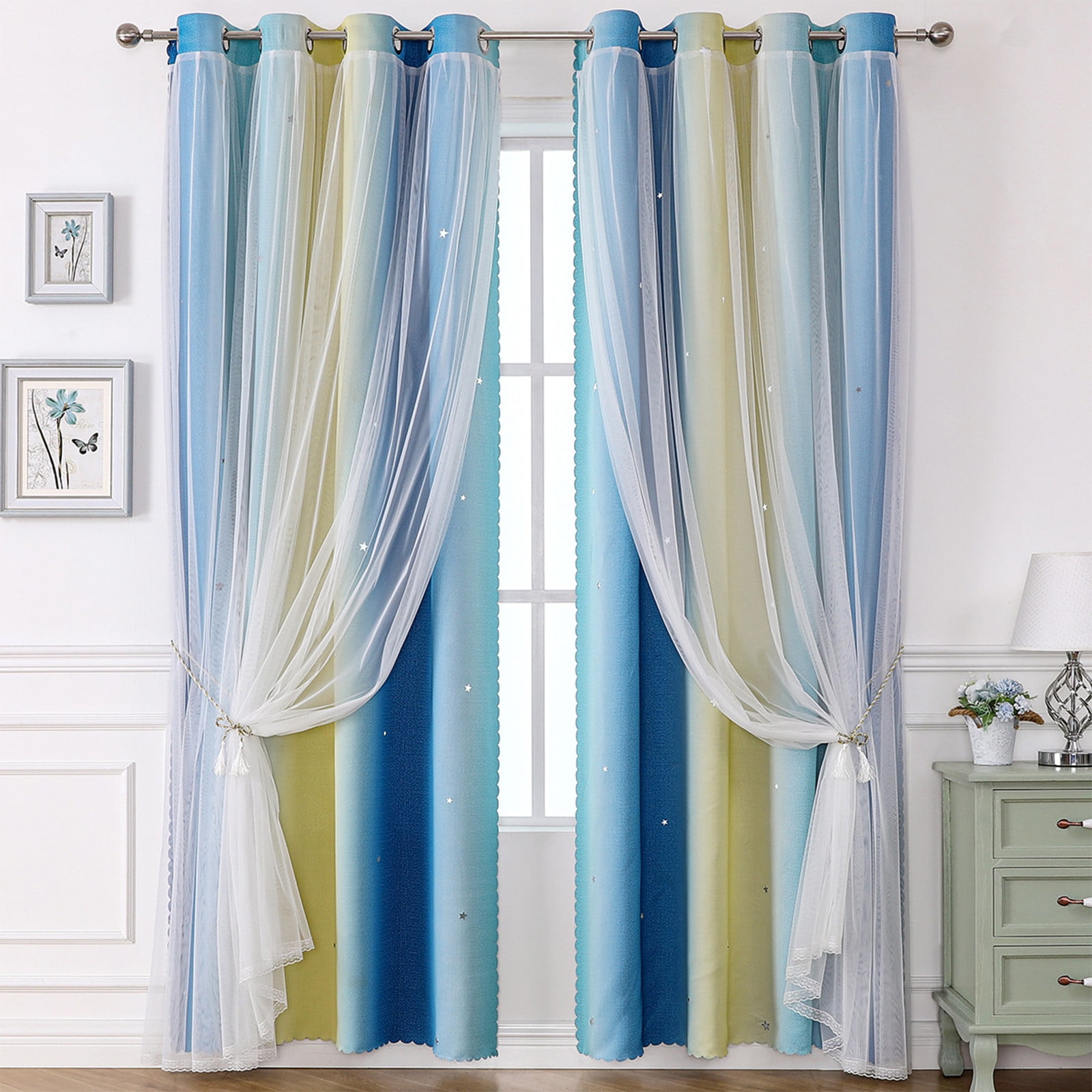 Isvgxsz Blackout Curtains with Sheer Overlay, Grommet Thermal Insulated ...
