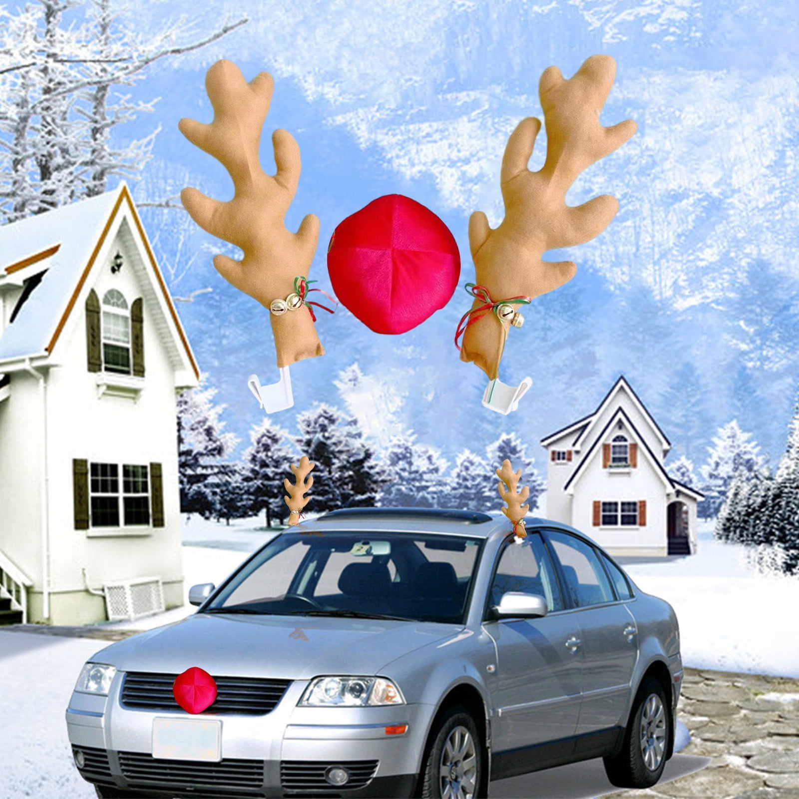 Isvgxsz Car Reindeer Antlers & Nose - Window Roof-Top & Grille Rudolph ...
