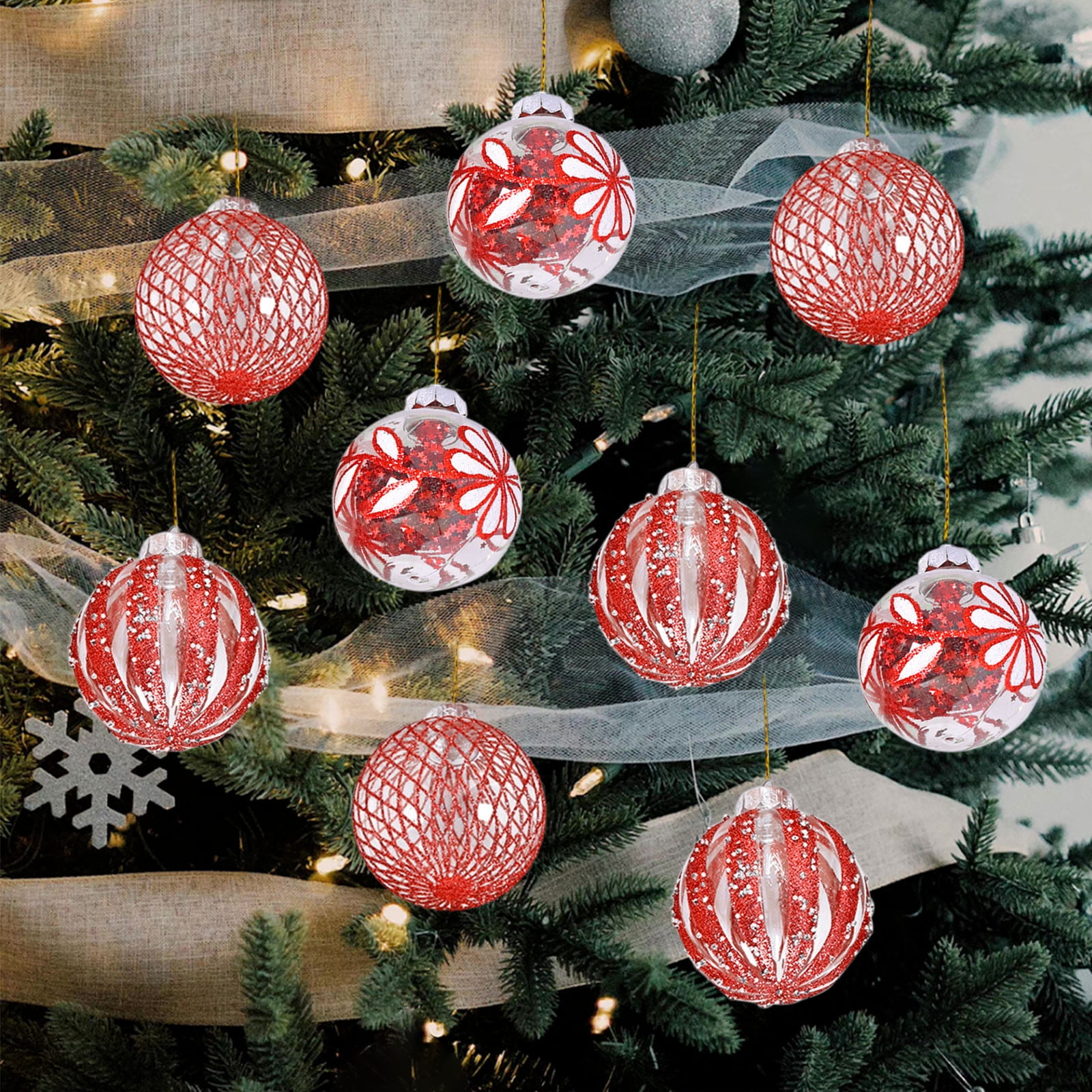 Isvgxsz Christmas Ornaments, Large Red White Christmas Tree Decorations ...