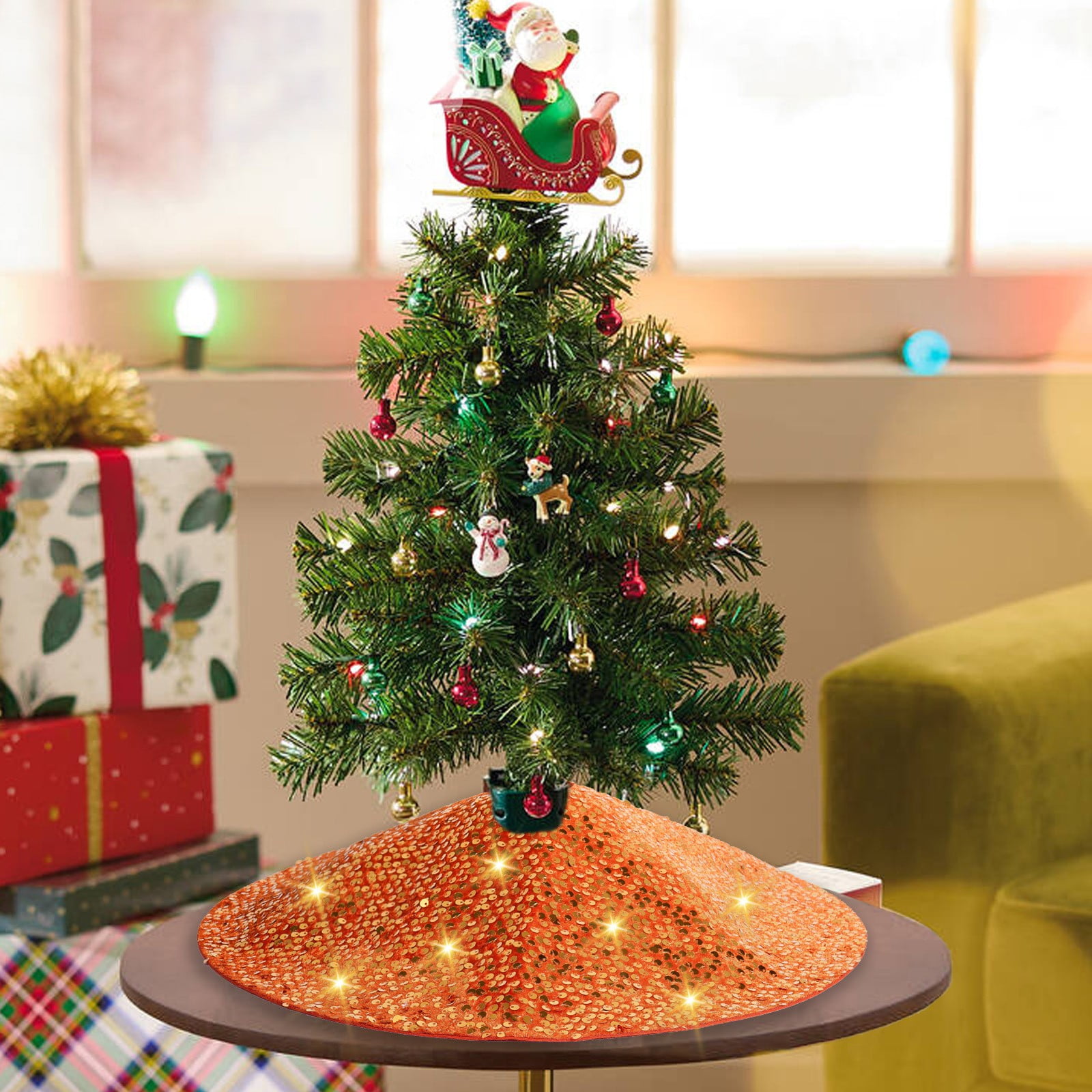 Isvgxsz Christmas Tree Skirt Red Velvet Sequins Tree Skirt Christmas ...