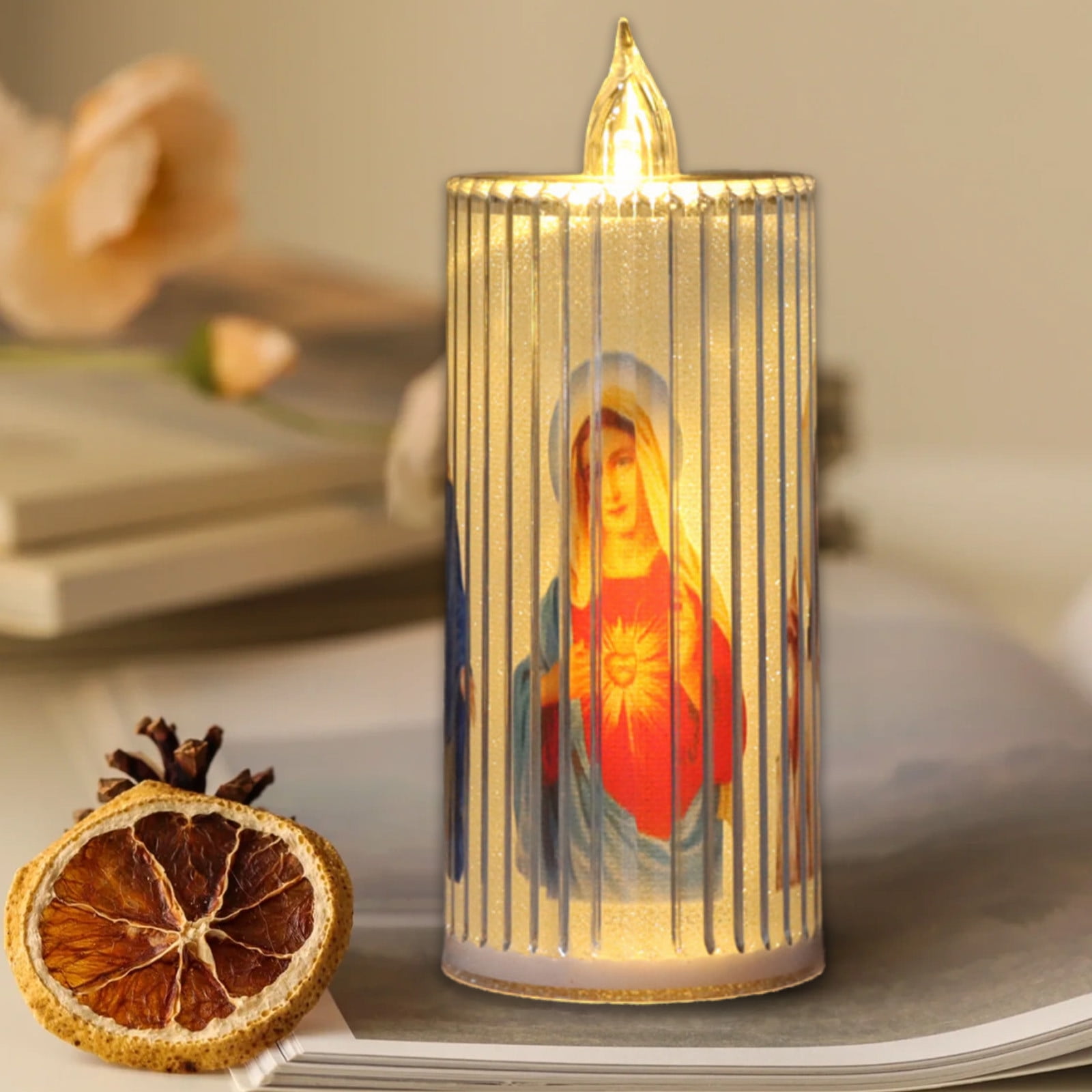 Isvgxsz 1 Pc Flameless LED Prayer Candle Real Wax Baptism Candle Set ...