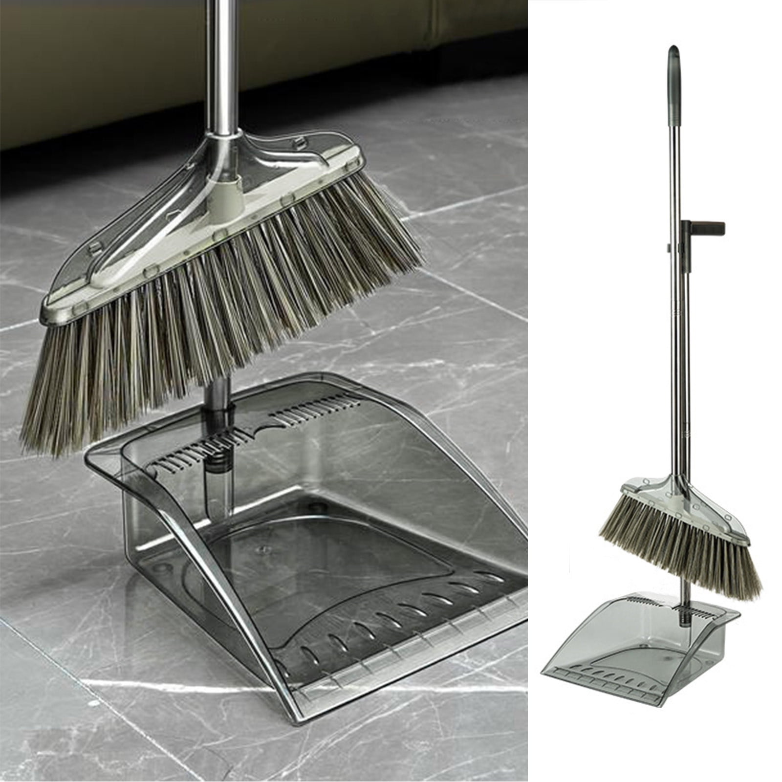 Isvgxsz Broom and Dustpan Set Upgrade Long Handle Broom with Stand Up Dustpan Combo Set for ...