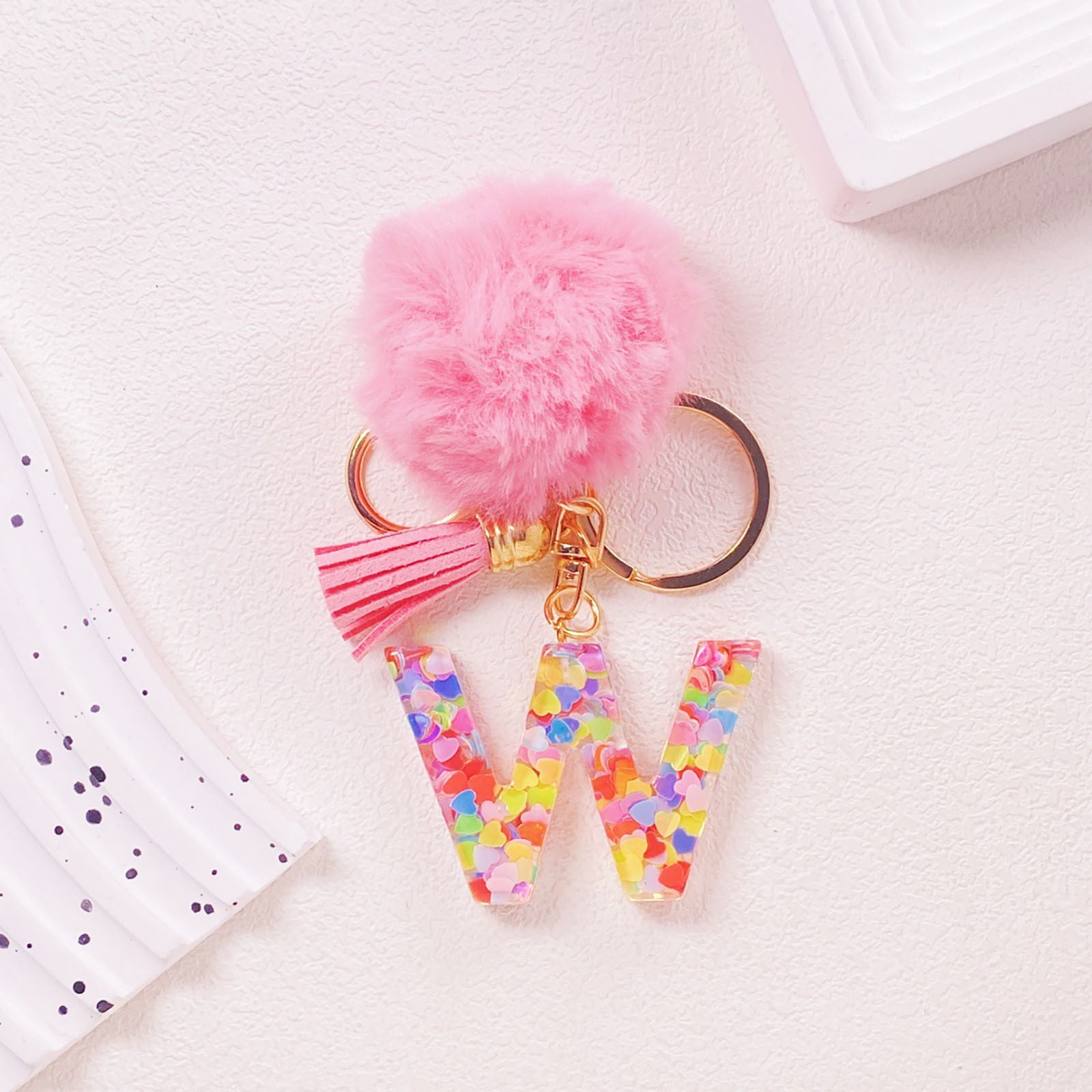 Isvgxsz Cute Pink Key Chains for Women Girls, Initial Letter Keychains ...