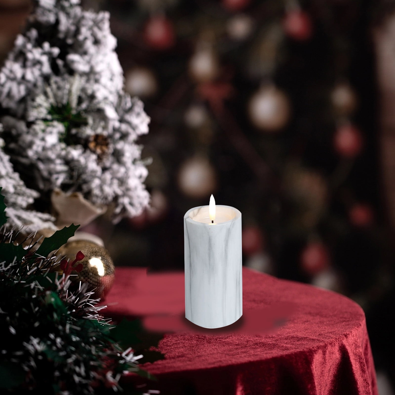 Isvgxsz Flameless Candles Marble Handmade Battery Operated Pillar Wax ...