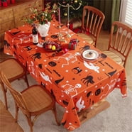 Halloween Vinyl Tablecloth Black Orange Skeleton Pumpkin Design, 52 x ...