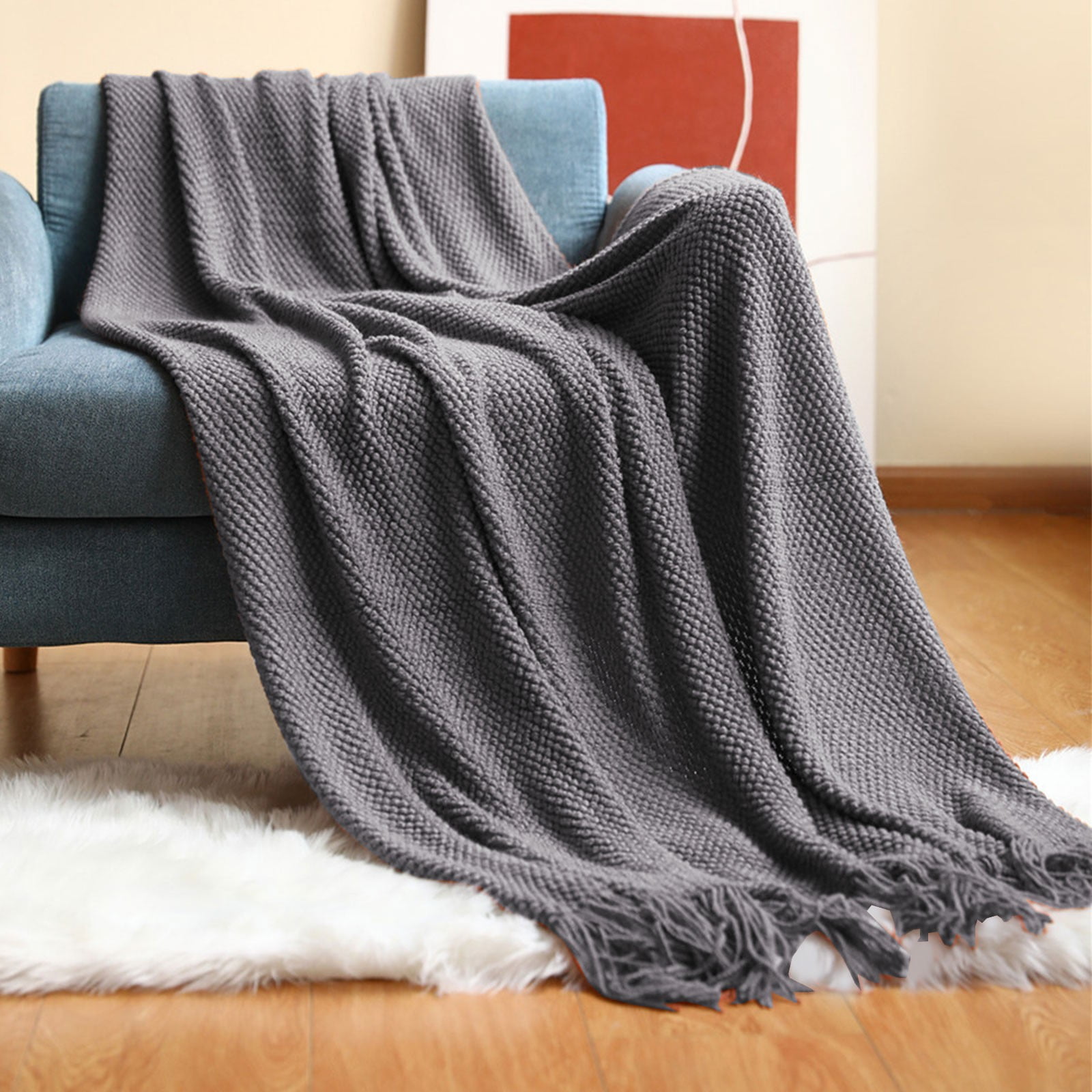 Qinghuai Large Throw Blanket with Fringe, End of Bed Throw Blankets ...