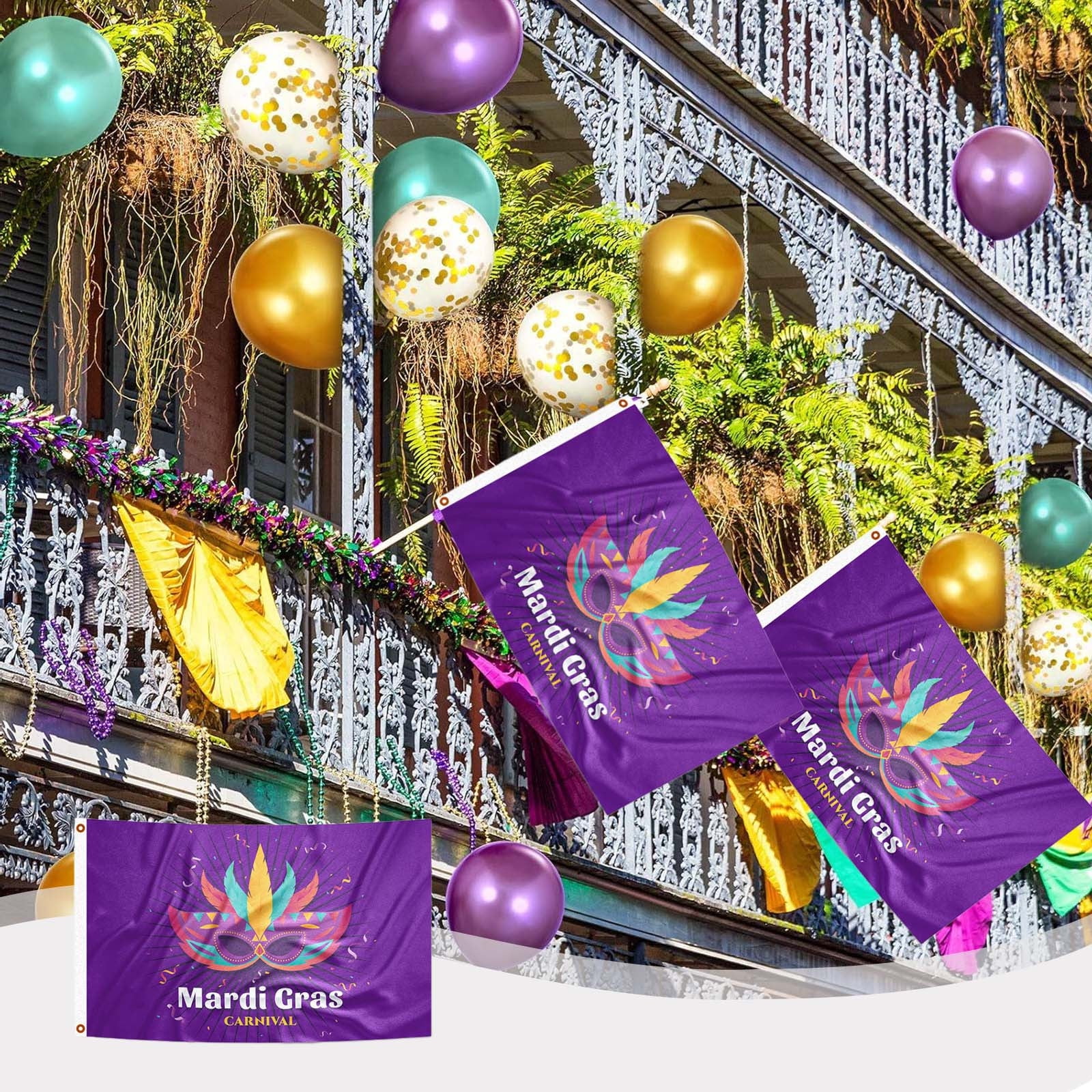 Qinghuai Mardi Gras Flag Decorations Double Printed New Orleans Holiday ...