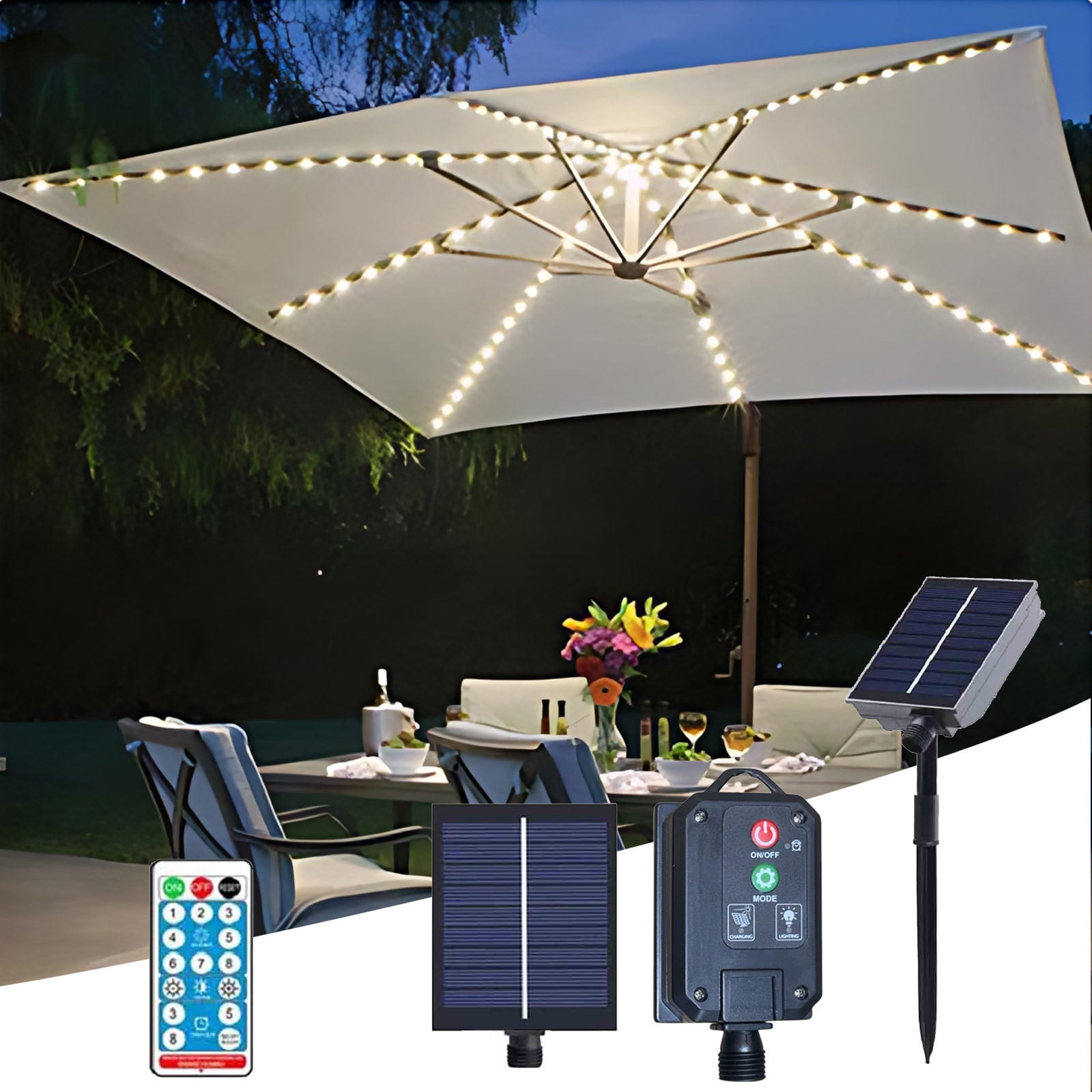 Isvgxsz Solar Umbrella Lights with Remote Control,8 Lighting Modes ...