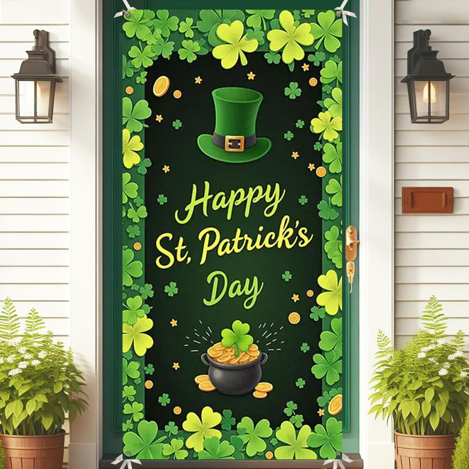 Qinghuai St Patricks Day Door Cover Gnomes Shamrocks Coins Lucky ...