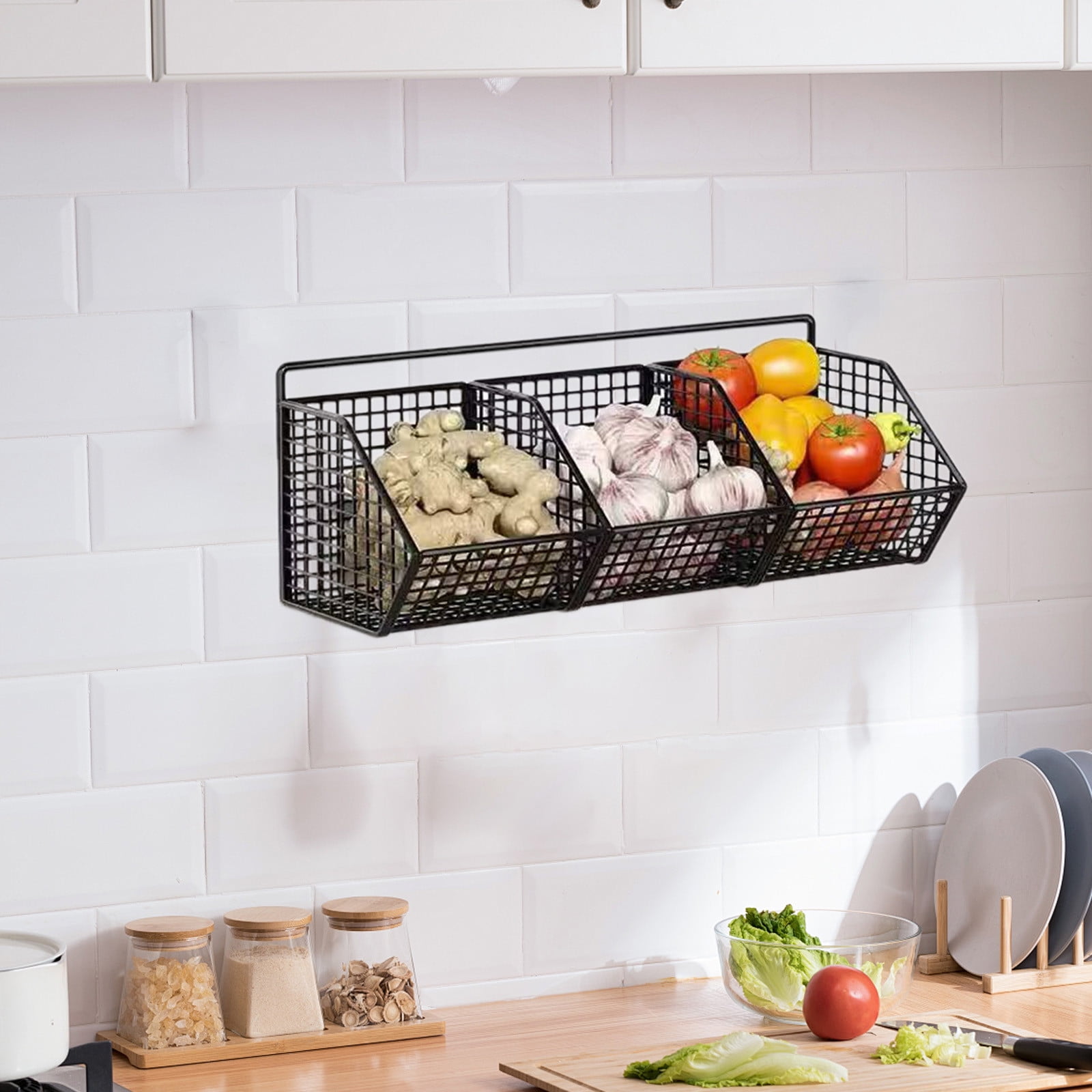 Isvgxsz Wall-Mounted Hanging Metal Fruit Vegetable Baskets Hanging ...