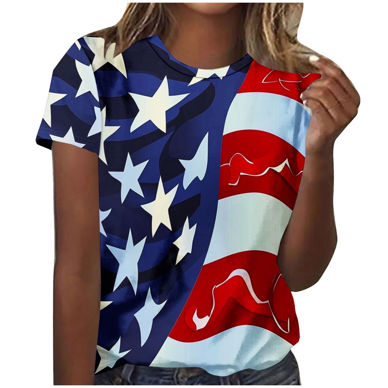 Qingpeng American Flag Shirts for Women 4th of July T-Shirt Patriotic T ...