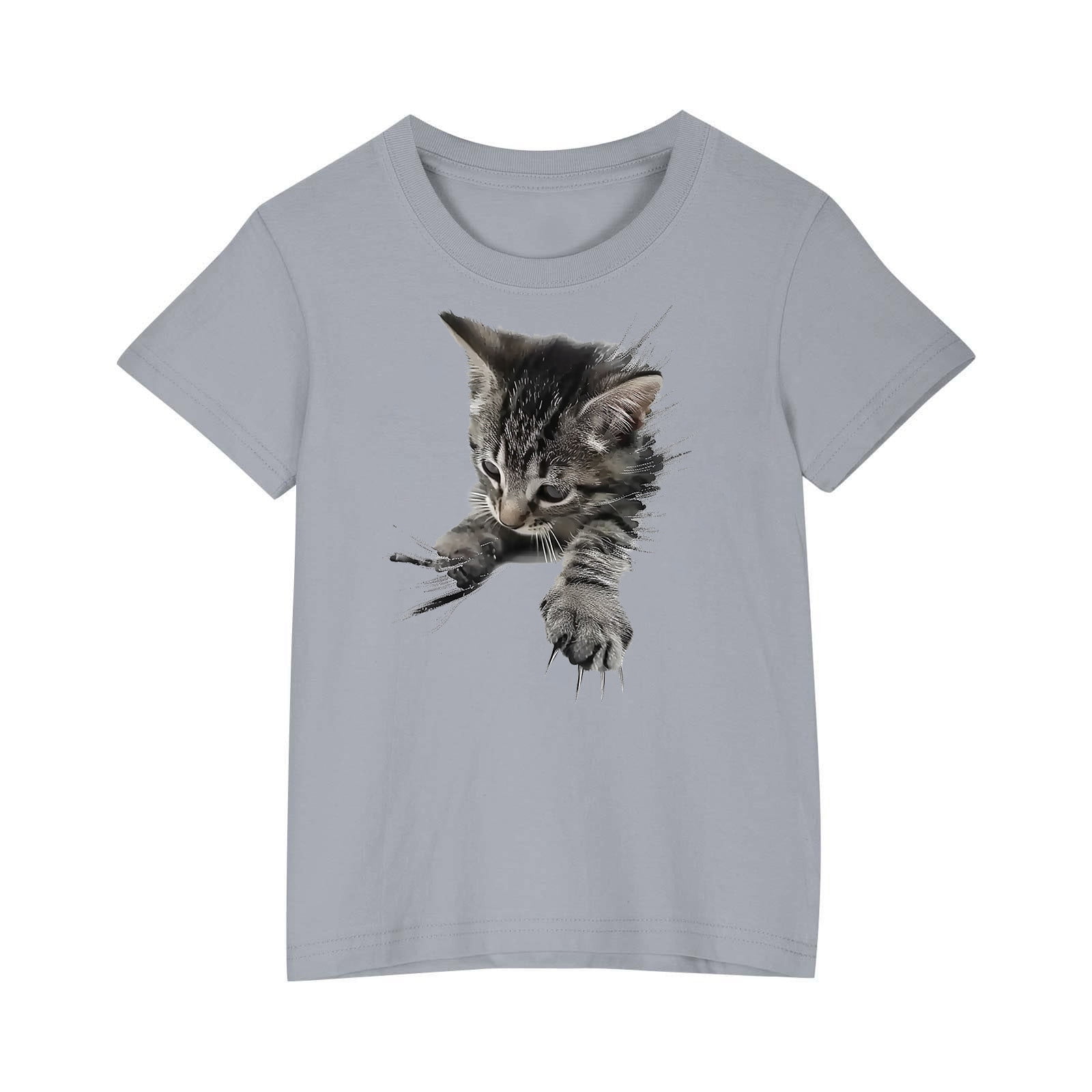 Qingpeng Cat Print Shirt for Boys Girls Comfortable T-Shirt for Toddler ...